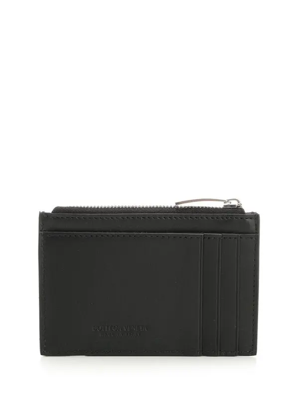 Bottega Veneta Woven Card Holder With Zip - Black