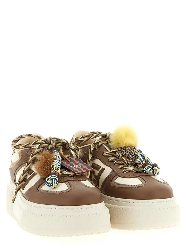 Fendi Match Leather Sneakers With Embossed Logo And Mink Charm - Multicolor