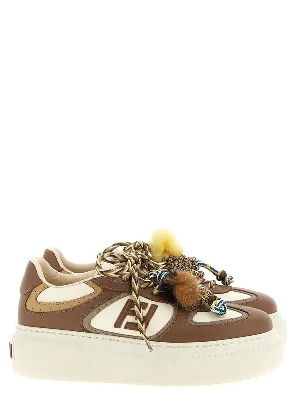 Fendi Match Leather Sneakers With Embossed Logo And Mink Charm - Multicolor