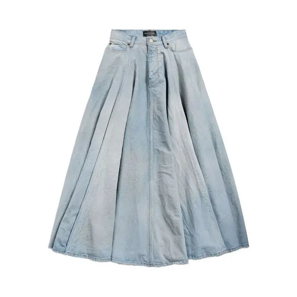 Balenciaga Denim A-line Skirt With Fringe Detailing - Blue