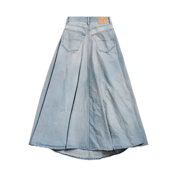 Balenciaga Denim A-line Skirt With Fringe Detailing - Blue