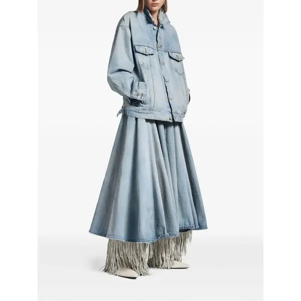 Balenciaga Denim A-line Skirt With Fringe Detailing - Blue