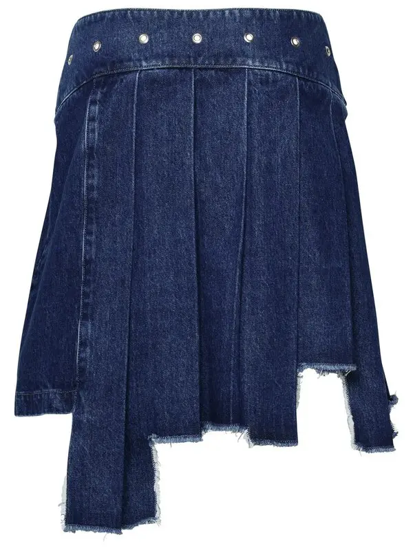 Off-White Pleated Denim Skirt With Stitched Belt