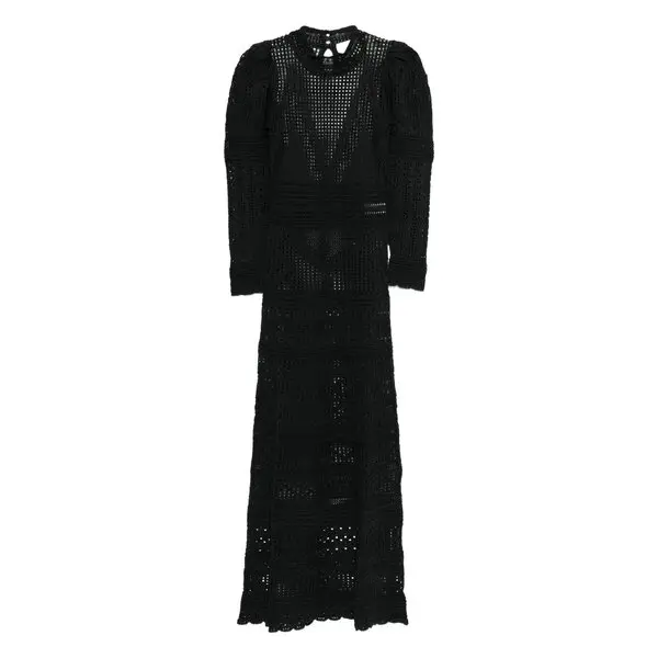 Isabel Marant Étoile Crochet Knit Round Neck Scalloped Hem Cut-out Detailing Maxi Dress - Black
