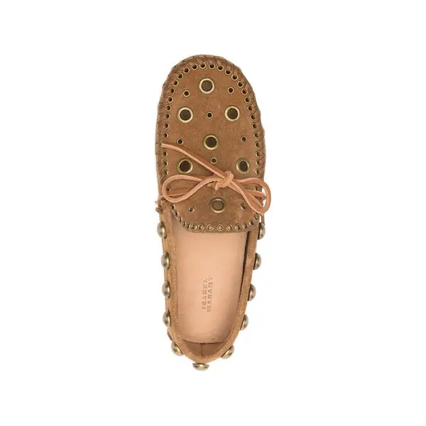 Isabel Marant Étoile Suede Eyelet Detail Studded Loafers - Brown