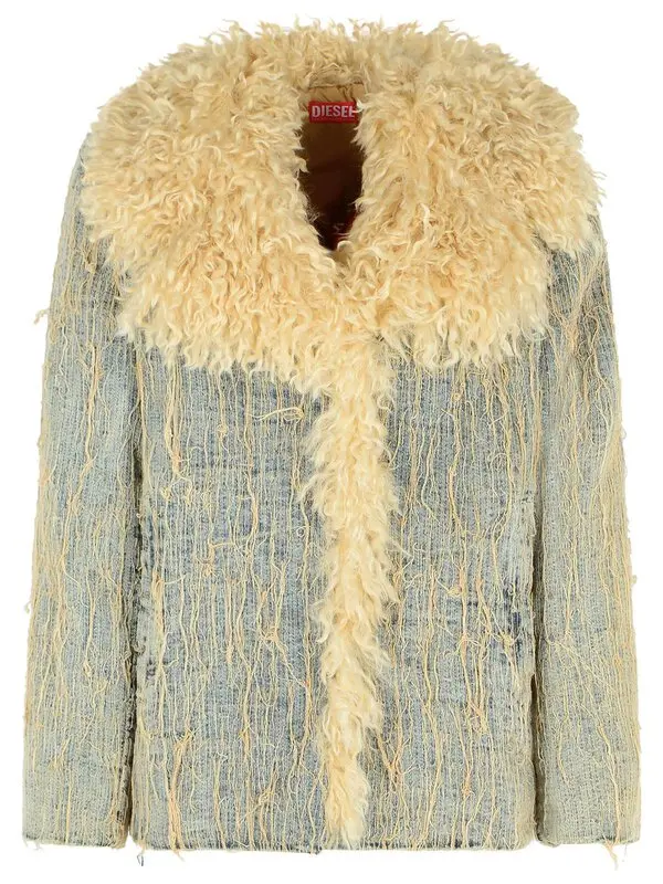 DIESEL® Light Cotton Blend Jacket With Fur Trim - Blue