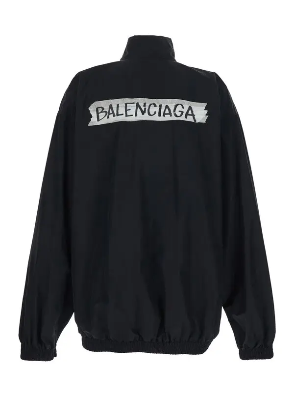 Balenciaga Black Cotton Blend Jacket With High Collar And Logo Detail - Multicolor