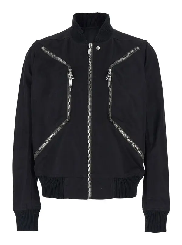 Rick Owens Bomber Jacket With Bomber Collar And Two Zip Pockets - Black