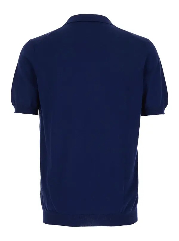Tagliatore Blue Polo Shirt With Wide Collar In Cotton