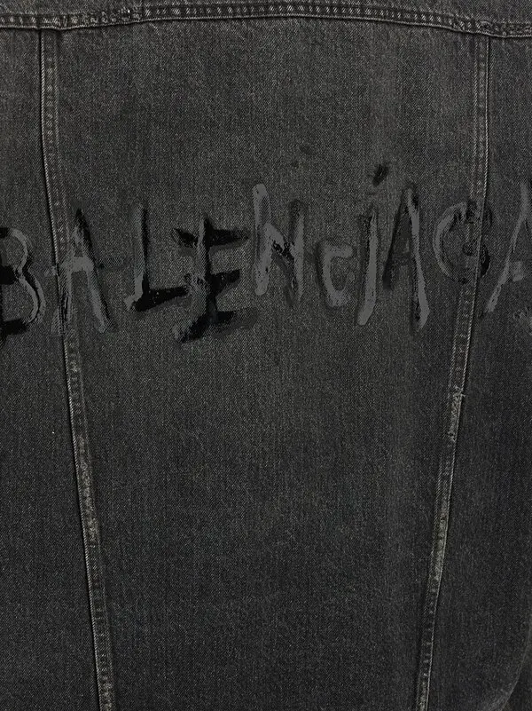 Balenciaga Distressed Denim Jacket With Logo Print