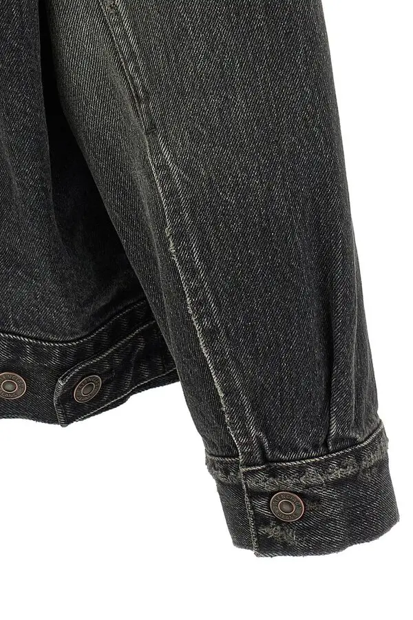 Balenciaga Distressed Denim Jacket With Logo Print