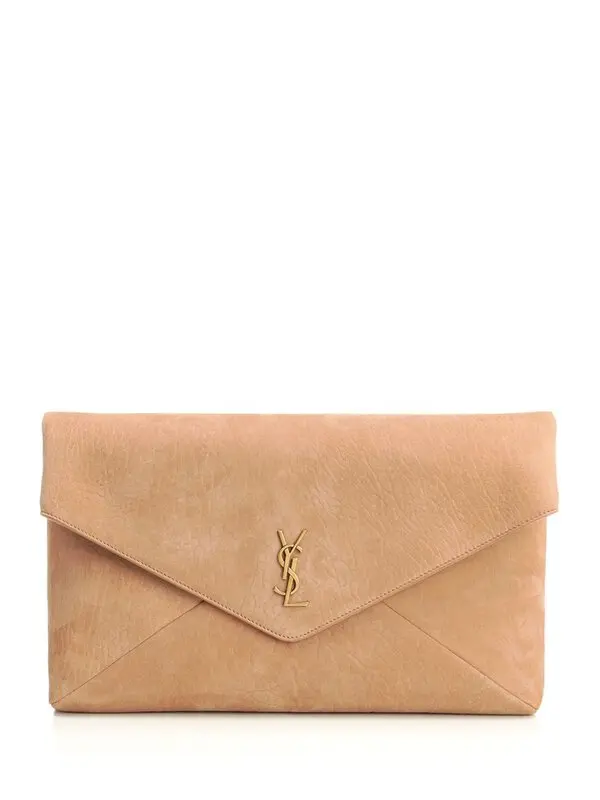 Saint Laurent Cassandre Envelope Clutch In Nubuck Leather - Brown