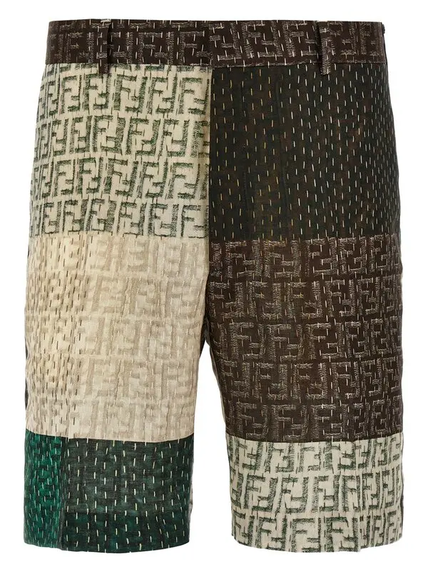 Fendi Patchwork Linen Bermuda Shorts