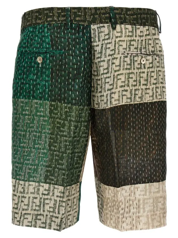 Fendi Patchwork Linen Bermuda Shorts