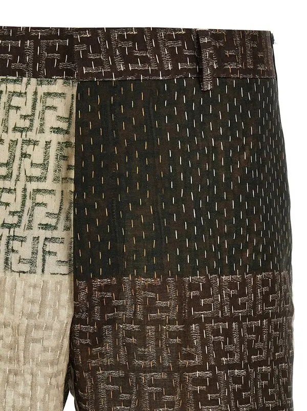 Fendi Patchwork Linen Bermuda Shorts