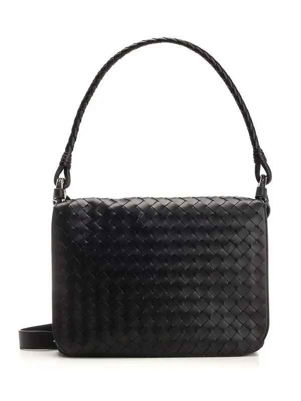 Bottega Veneta Intrecciato Leather Swing Messenger Bag - Black