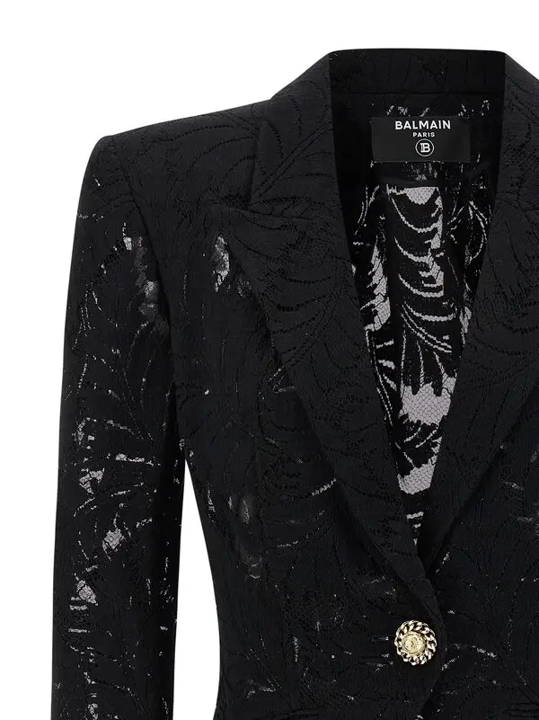 Balmain Lace Blazer With Chain Coin Button