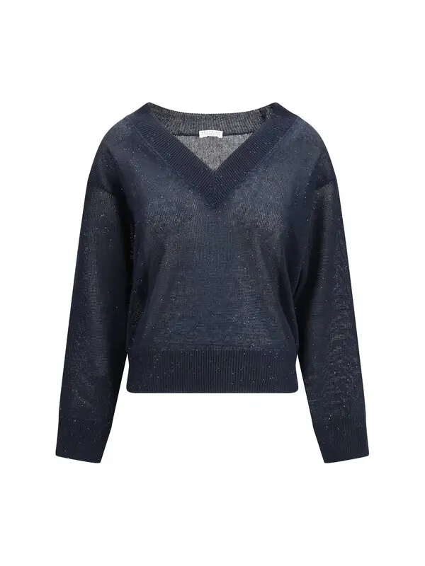 Brunello Cucinelli Sparkling Linen V-neck T-shirt