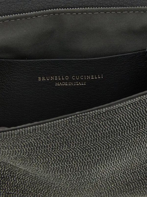 Brunello Cucinelli Precious Monile Embroidered Leather Clutch - Black