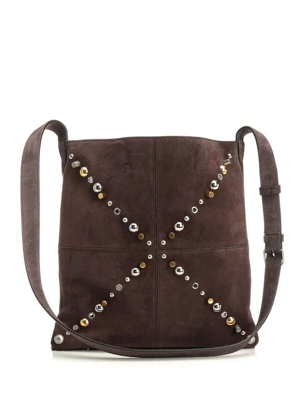 Valentino Garavani Suede Shoulder Bag With Studs And Fringe - Brown