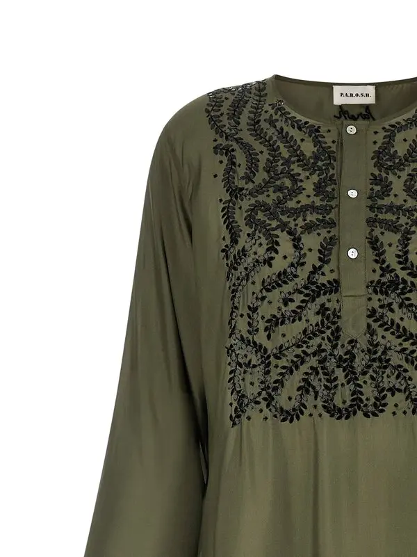 P.a.r.o.s.h Long Silk Dress With Floral Embroidery