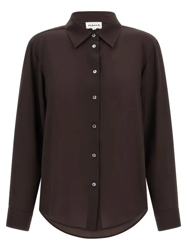 P.a.r.o.s.h Sweet26" Long Sleeve Silk Shirt - Brown