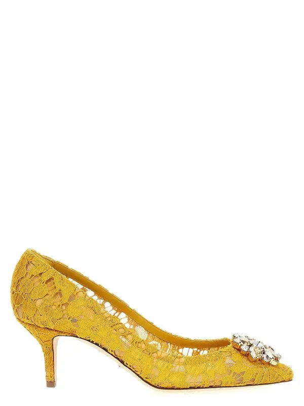 Dolce & Gabbana Bellucci Lace Pumps With Crystal Brooch - Yellow