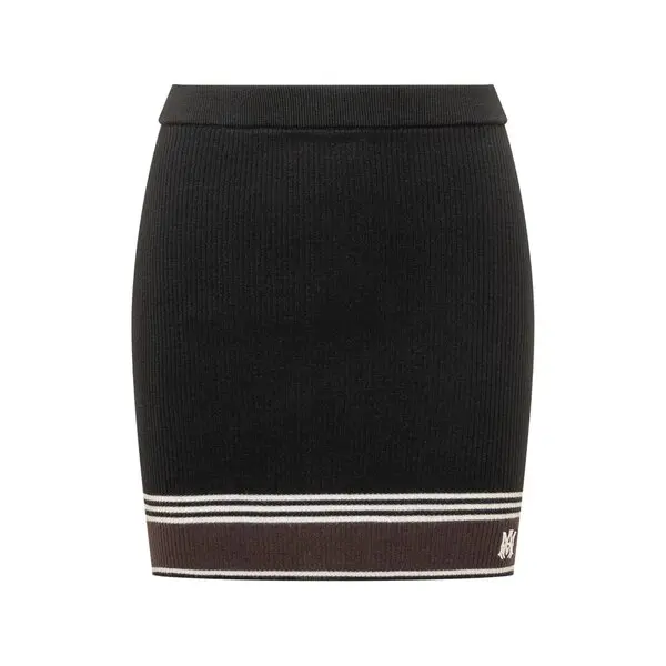 Amiri Ribbed Knit Mini Skirt With Stripe Trim - Black