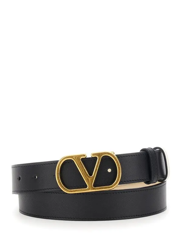 Valentino Garavani Reversible Belt With Vlogo Buckle In Leather - Black