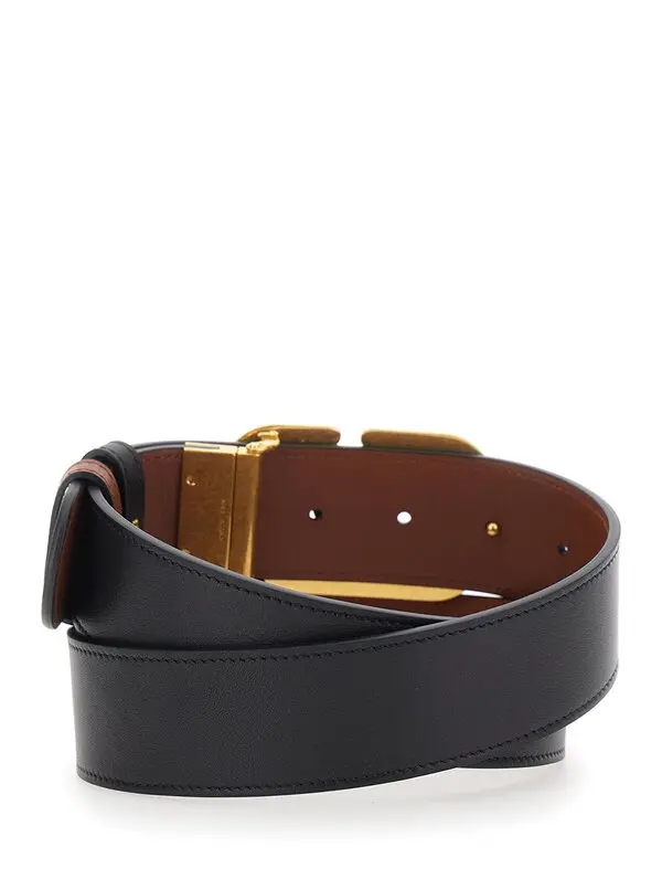 Valentino Garavani Black Leather Belt With Vlogo Buckle - Multicolor