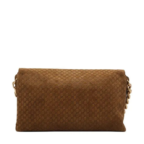 Gucci Gg Monogram Suede Shoulder Bag - Brown