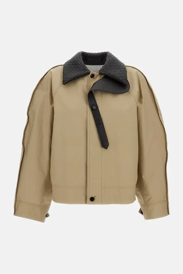 Bottega Veneta Cotton Jacket With Leather Collar