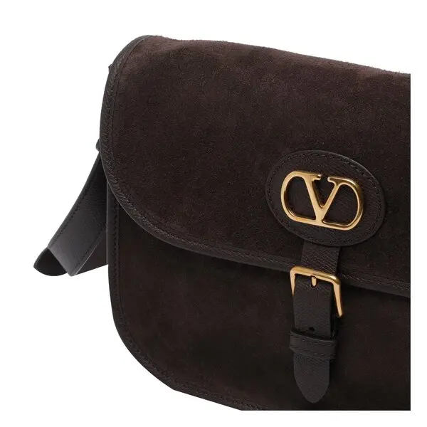 Valentino Garavani Suede Crossbody Bag With Gold Tone Hardware - Brown