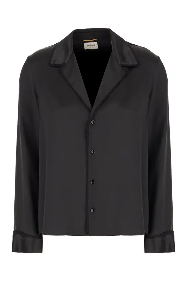 Saint Laurent Black Silk Shirt With Contrasting Trim - Multicolor