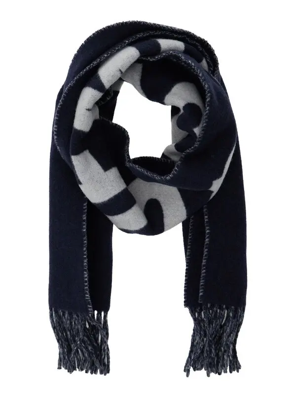 Jacquemus L'echarpe Blue Scarf With Maxi Logo Lettering And Fringed Hem In Wool - Multicolor