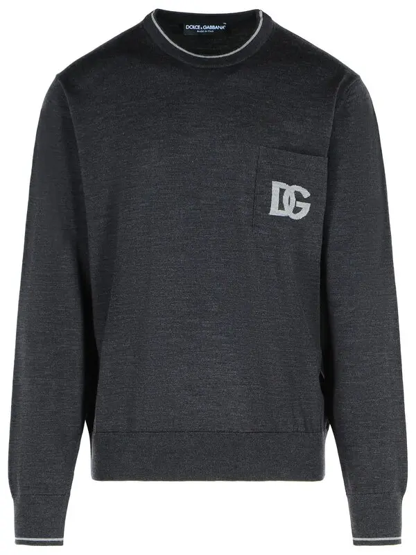 Dolce & Gabbana Virgin Wool Sweater With Chest Pocket - Gray