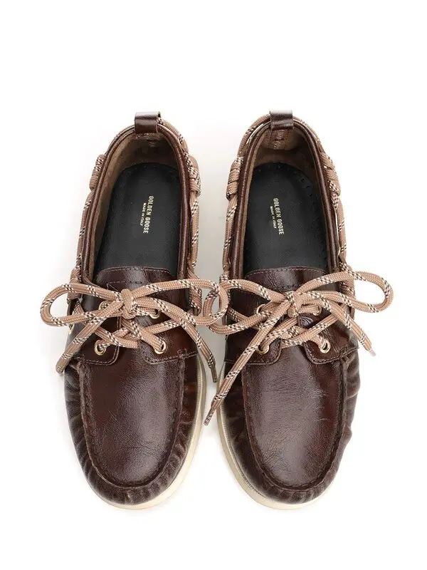 GOLDEN GOOSE Cruise" Mocassin In Shiny Wrinkled Leather - Brown