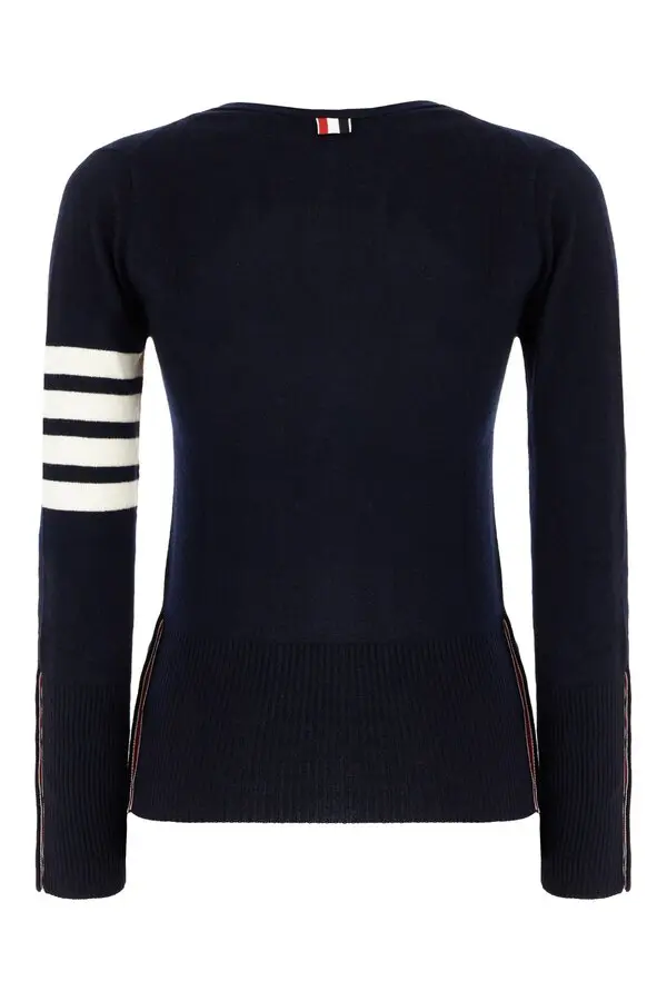 Thom Browne Ribbed V-neck Cardigan With Striped Sleeves