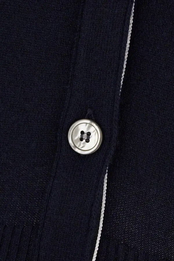 Thom Browne Ribbed V-neck Cardigan With Striped Sleeves