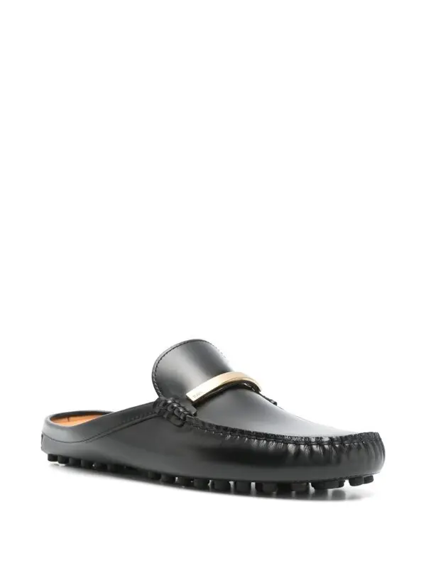 TOD'S Leather Gommino Mules With Branded Metal Bar - Black