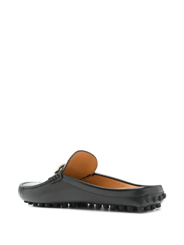TOD'S Leather Gommino Mules With Branded Metal Bar - Black