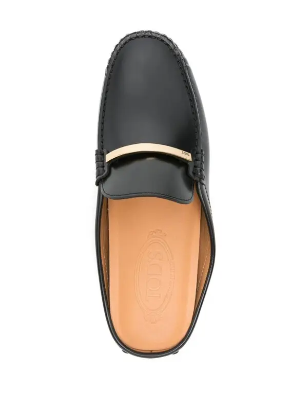 TOD'S Leather Gommino Mules With Branded Metal Bar - Black