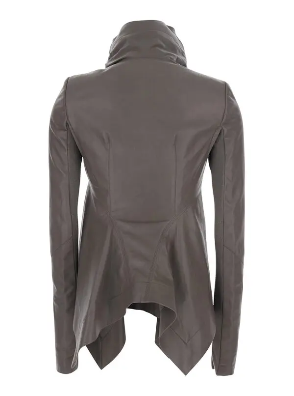 Rick Owens Asymmetrical Leather Jacket With High Collar - Gray