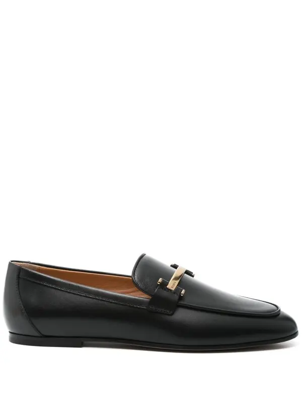 TOD'S Leather Loafers With Metal Bar - Black