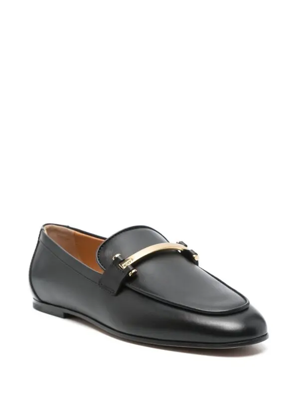 TOD'S Leather Loafers With Metal Bar - Black
