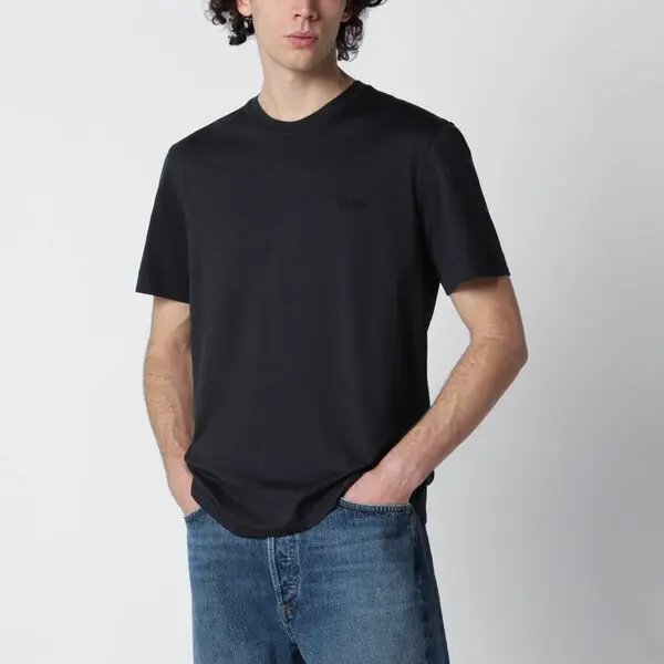 Zegna Navy T-shirt With Embroidered Logo