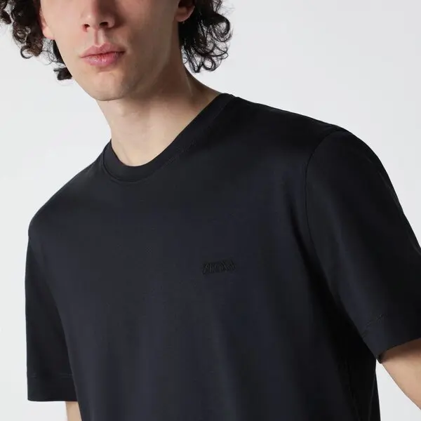 Zegna Navy T-shirt With Embroidered Logo