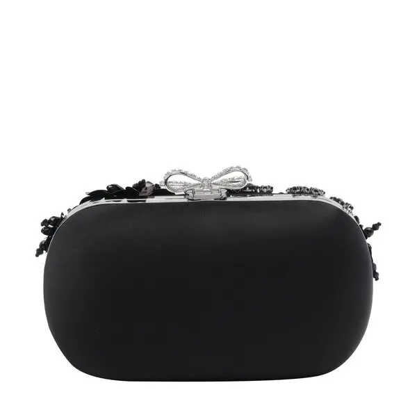 SELF-PORTRAIT Floral Crystal Embellished Clutch With Chain Strap - Black