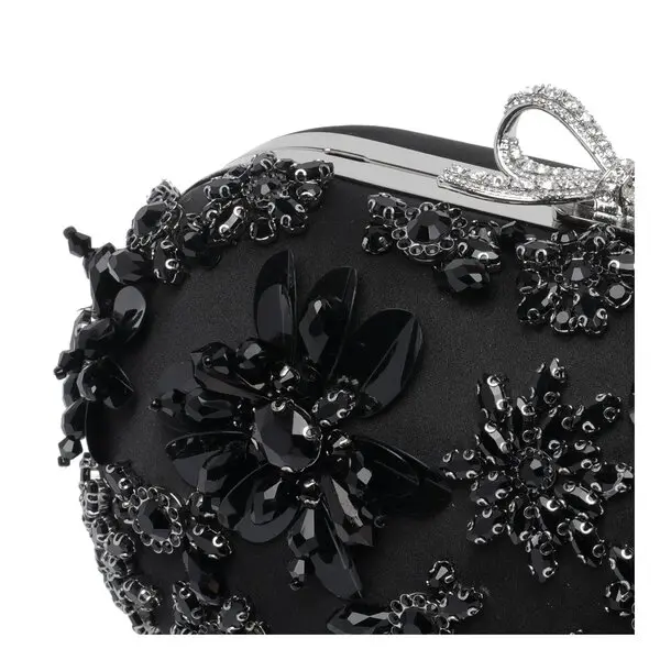 SELF-PORTRAIT Floral Crystal Embellished Clutch With Chain Strap - Black