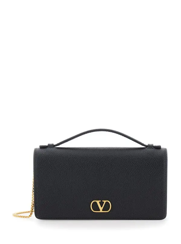 Valentino Garavani Leather Crossbody Bag With Vlogo Plaque - Black